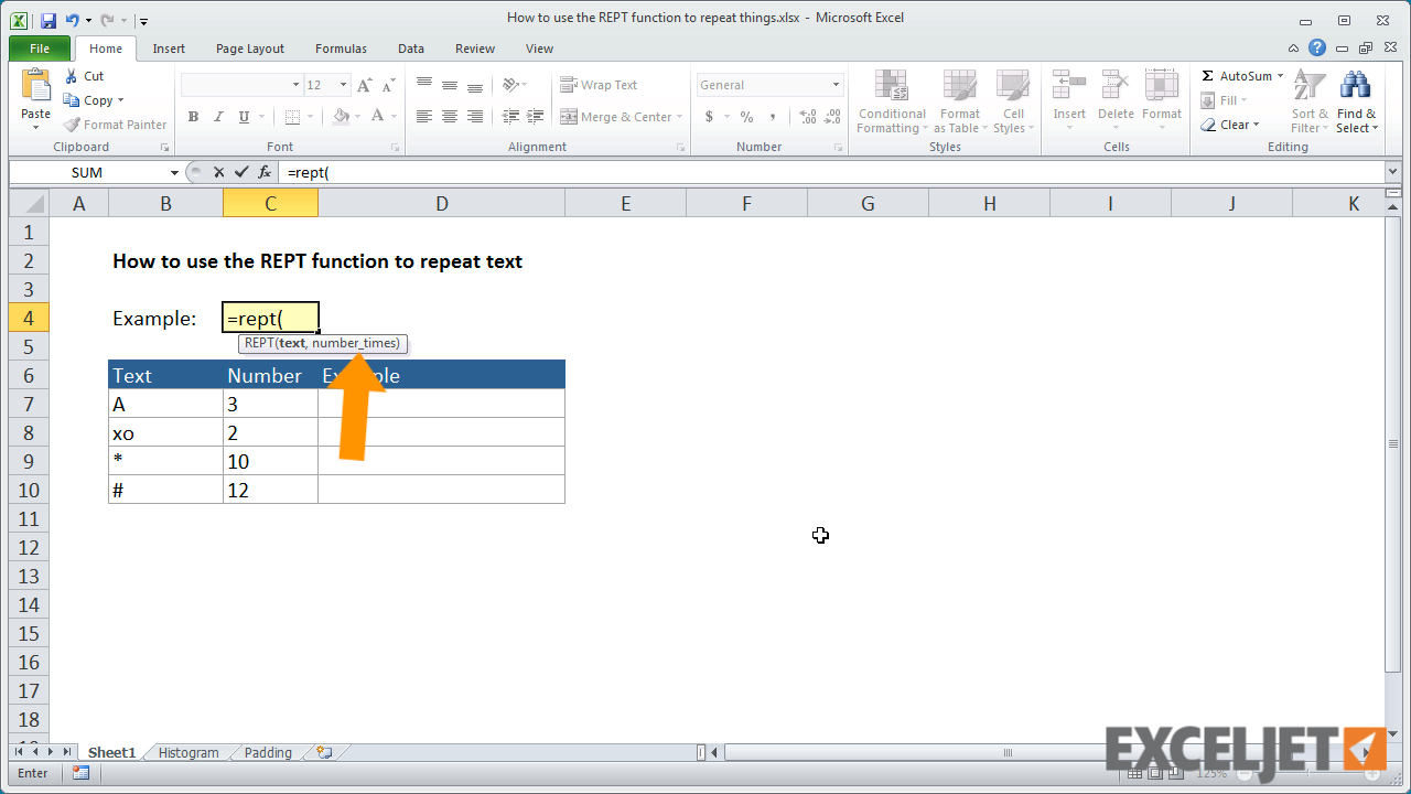 Excel Tutorial How To Use The REPT Function To Repeat Things